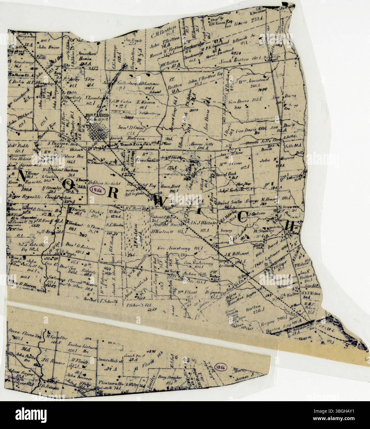 This 1856 property ownership plat map of Norwich Township, Franklin ...