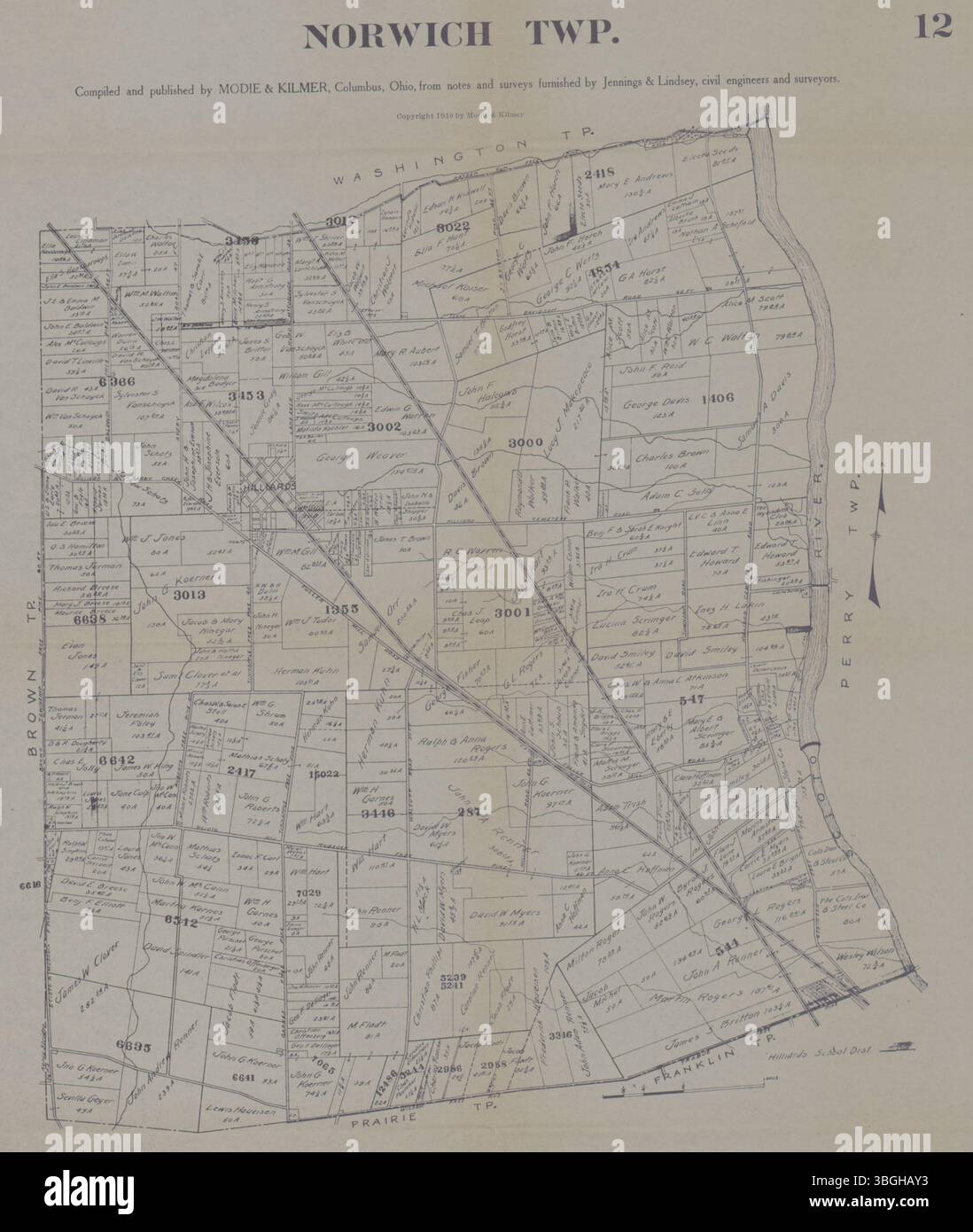 The 1910 property ownership plat map of Norwich Township in Franklin ...