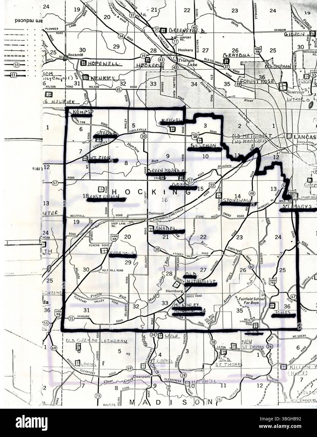 A black-and-white map of Hocking Township in Fairfield County, Ohio ...