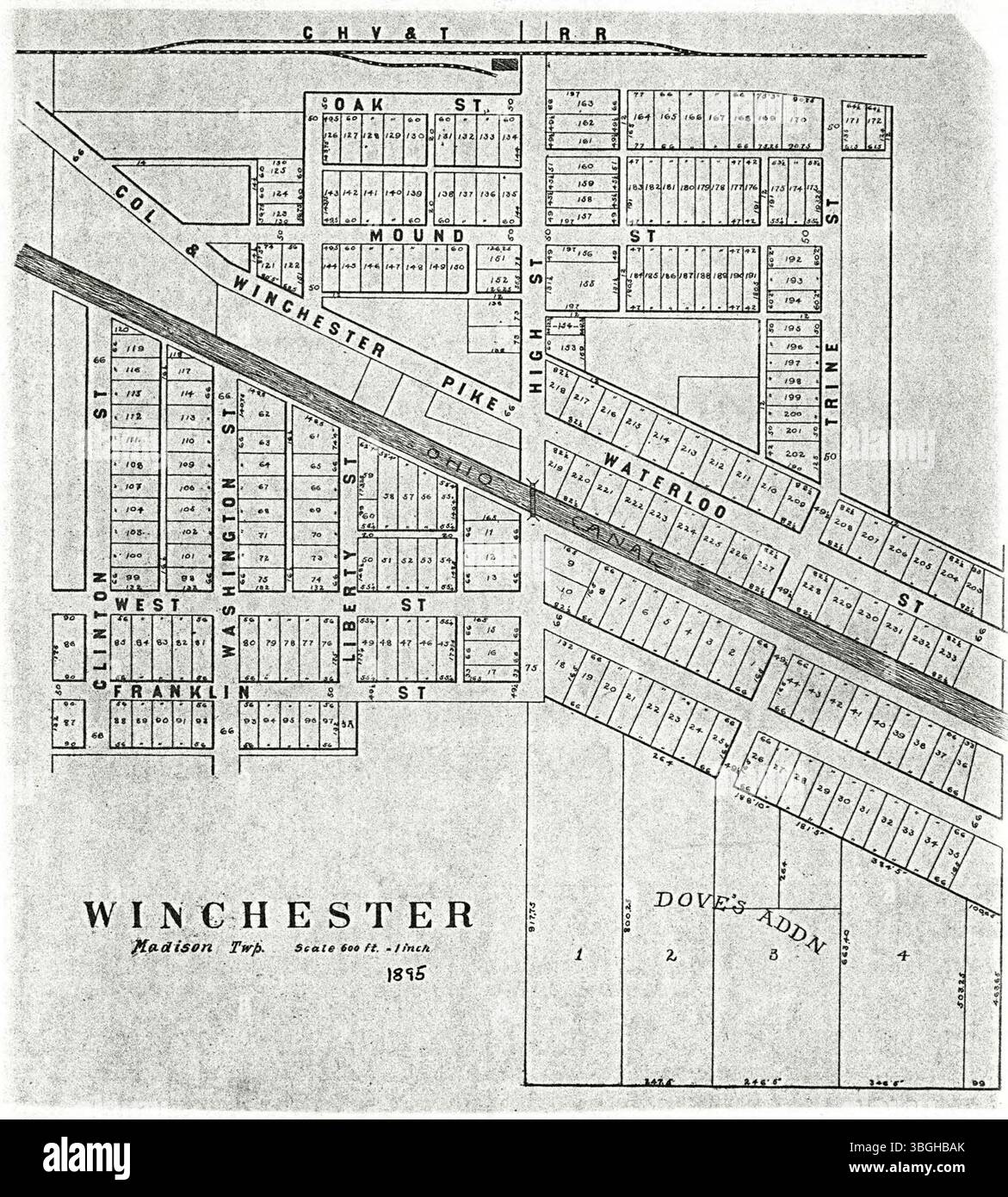 This 1895 property ownership plat map shows the village of Winchester ...