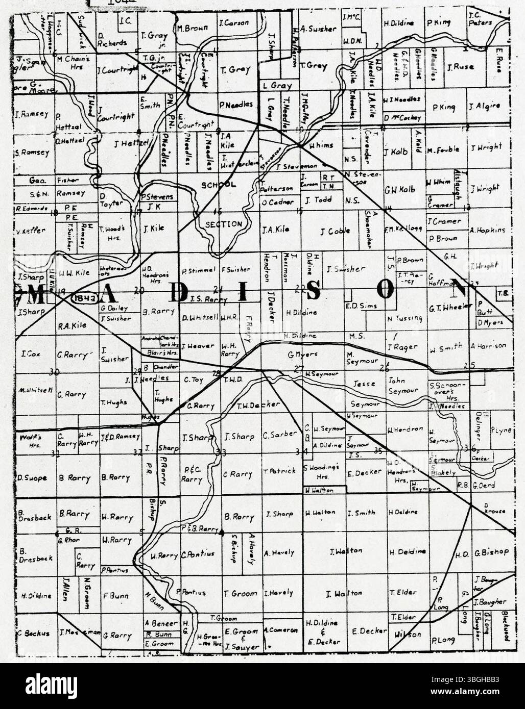 The 1842 property ownership plat map of Madison Township, Franklin ...