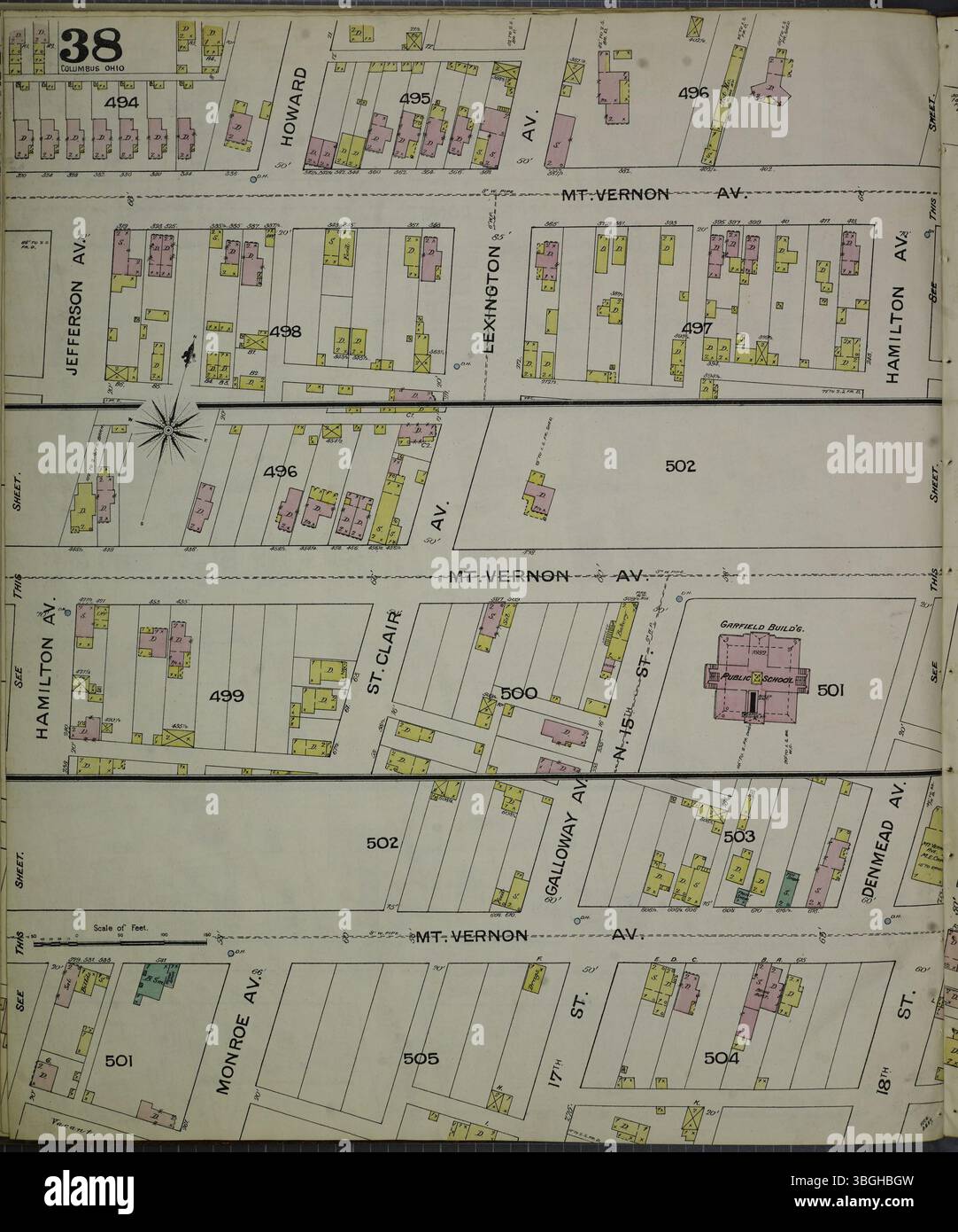 The 1887 Sanborn Map of Columbus, page 38, depicts structural layouts, door and window placement ...