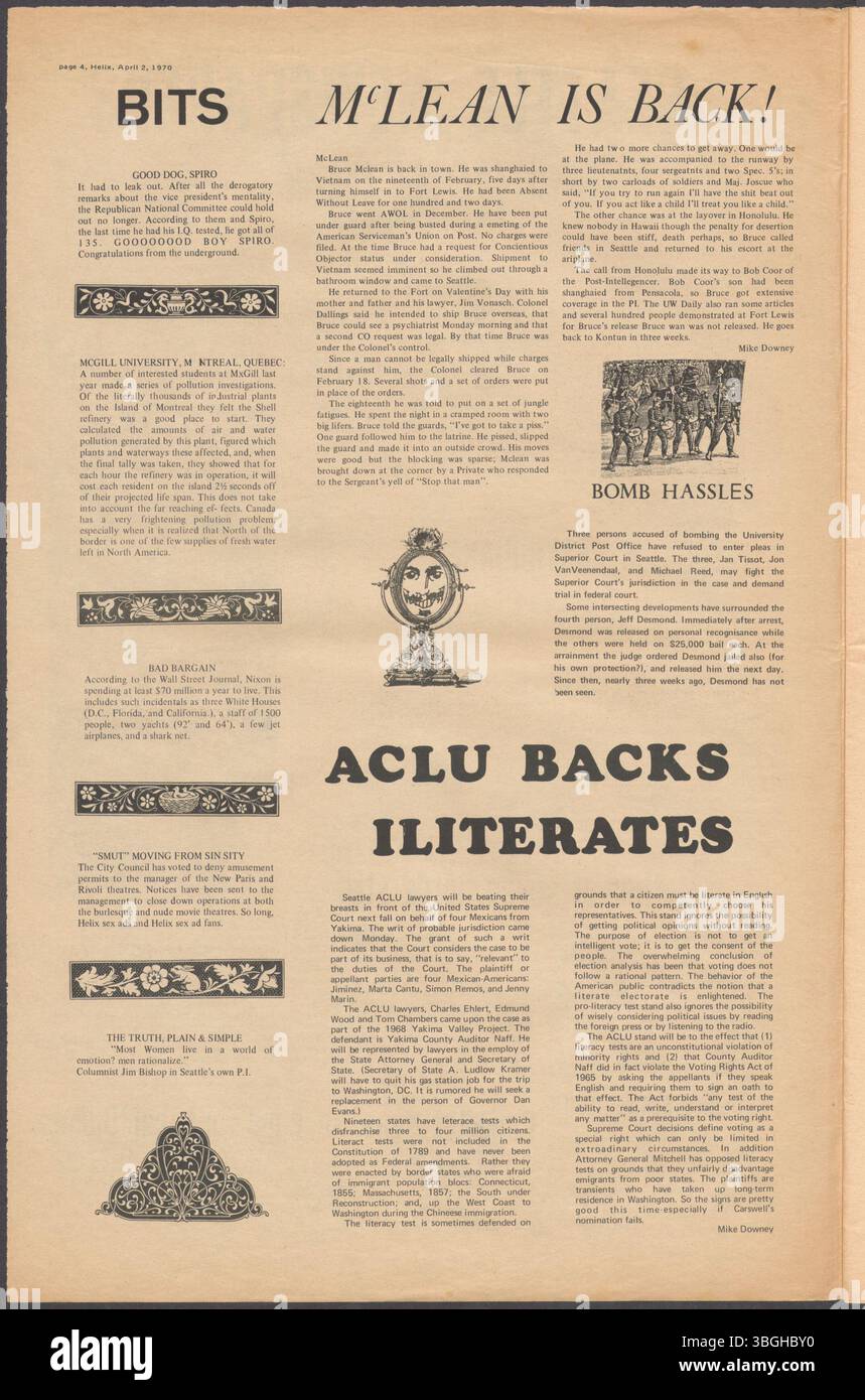 Page 4 of *Helix*, Volume 11, Issue 14, April 2, 1970, featuring a ...