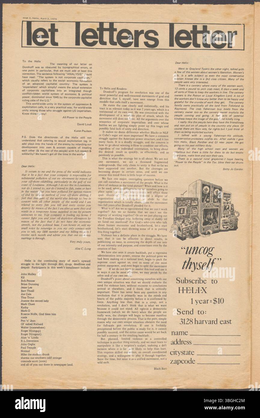 Page 2 of the April 2, 1970 issue of *Helix*, Volume 11, Number 14 ...