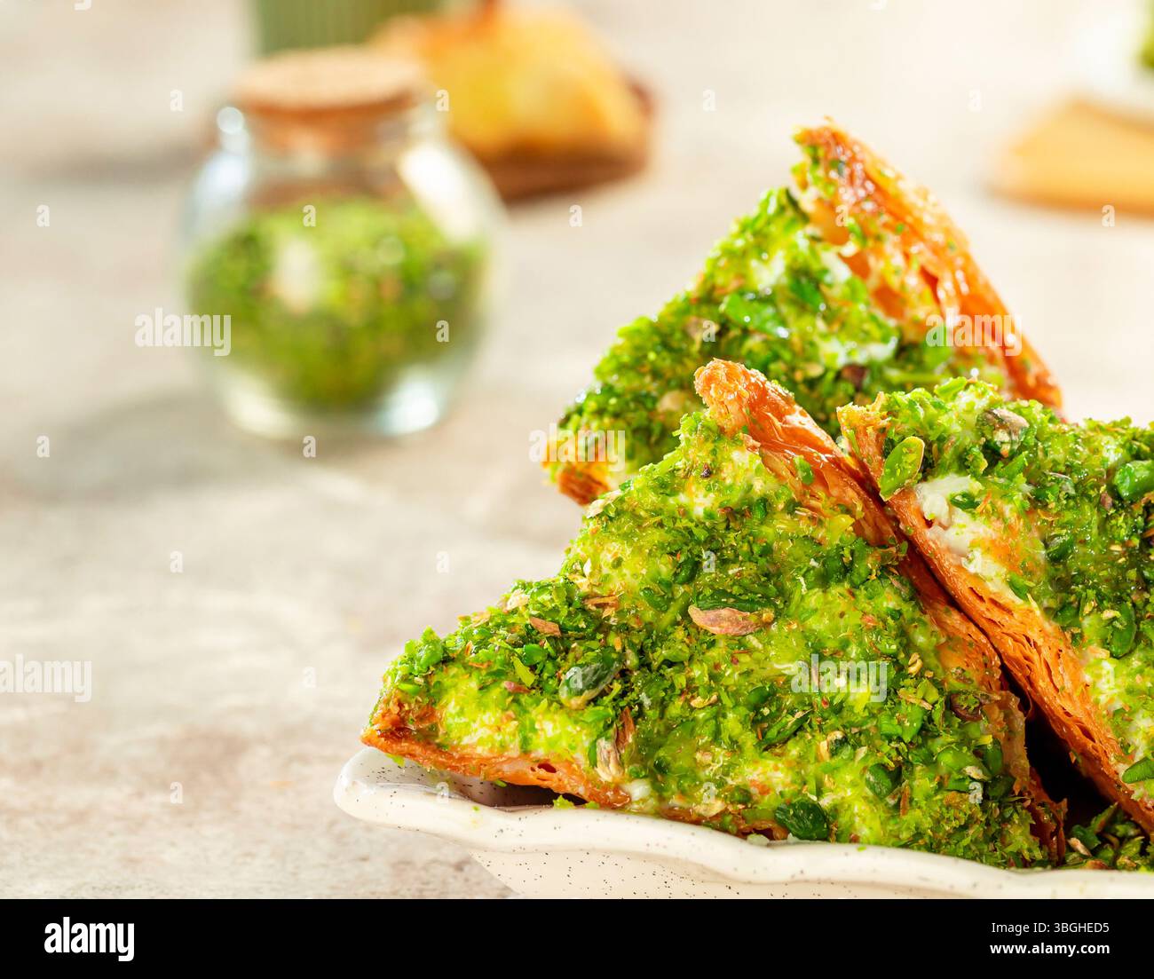 Turkish warbat with cream and pistachio, Arabic Turkish Middle Eastern ...