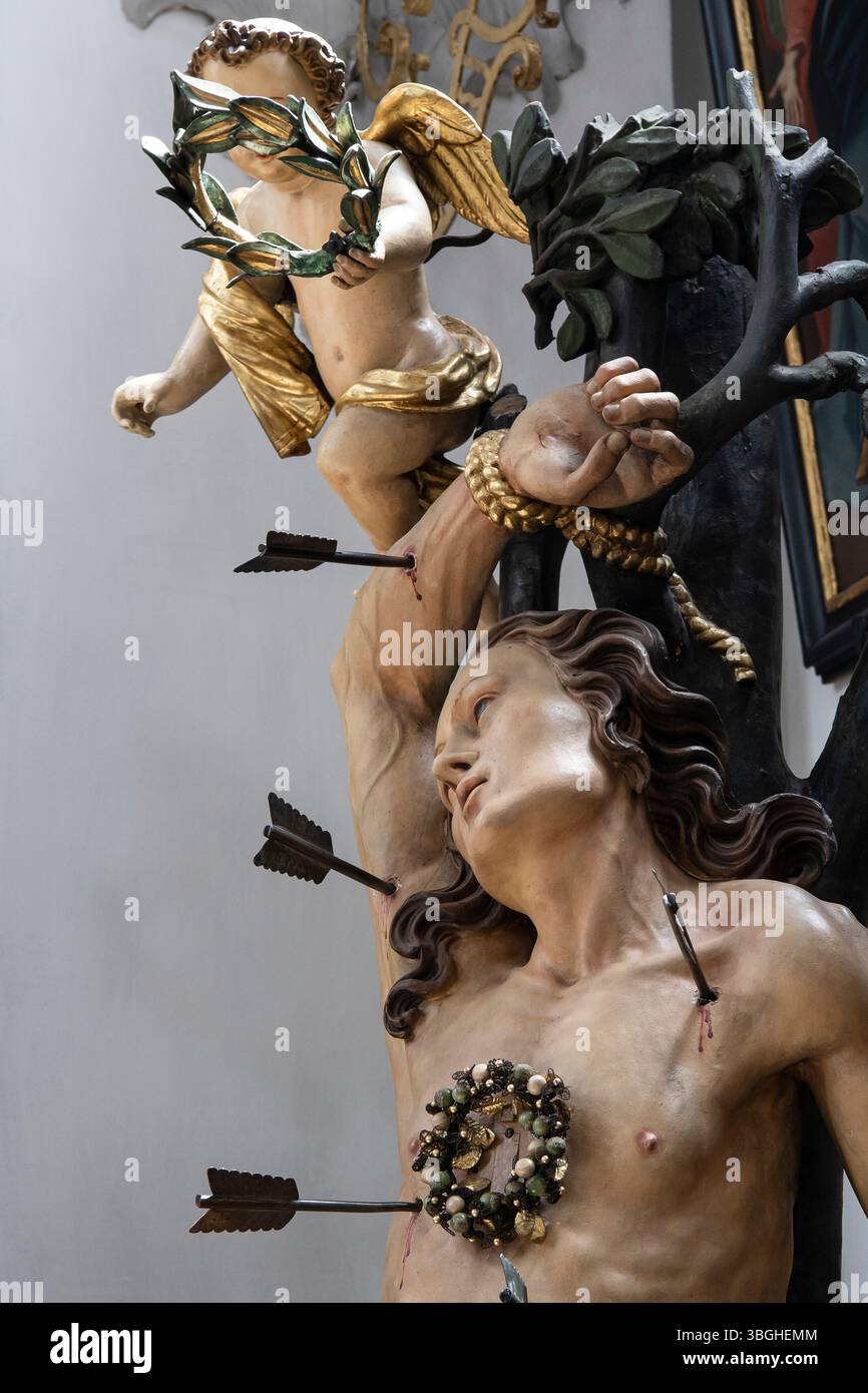 The crucified Jesus Christ wounded with arrows - close-up Stock Photo ...