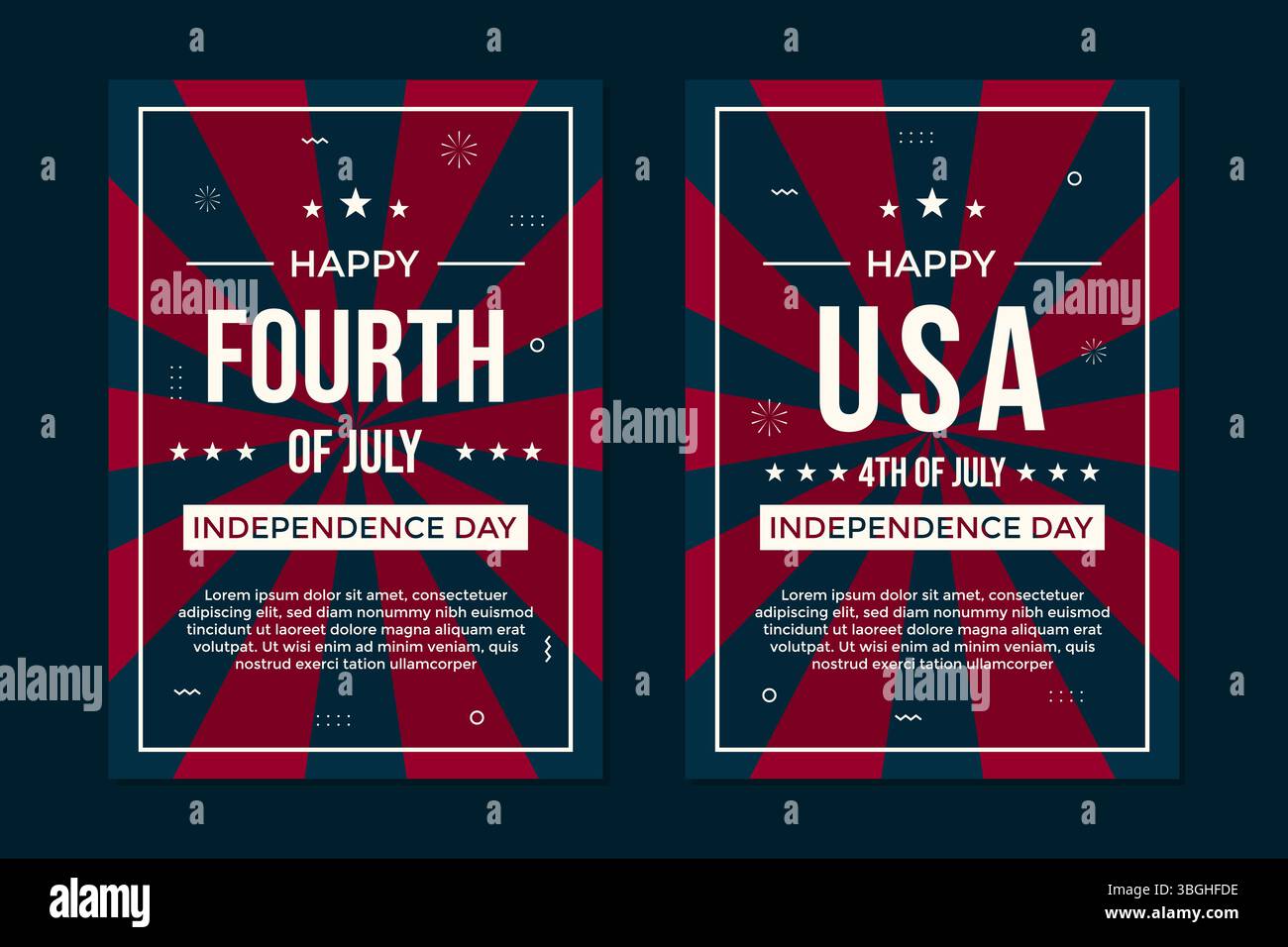 Set of USA Independence Day poster template on dark blue background ...