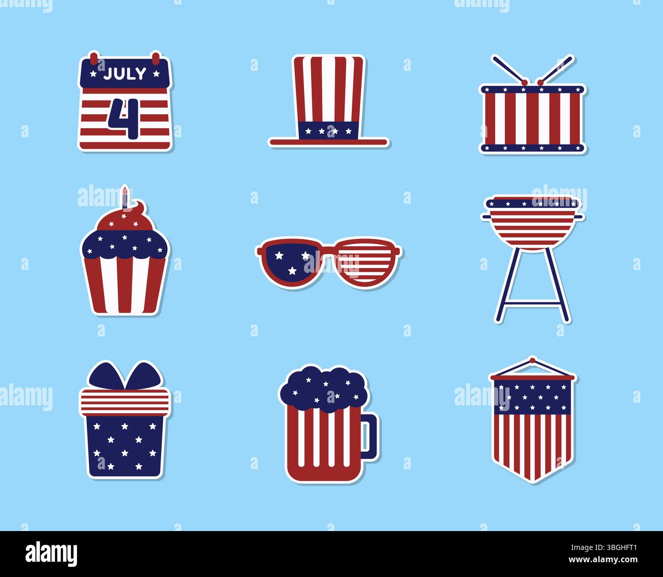 A collection of Fourth of July design elements featuring American flag ...