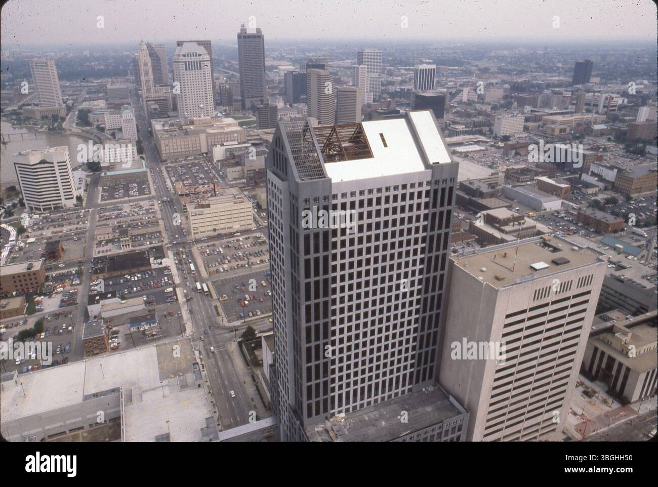 This aerial photograph taken in 1991 shows the ongoing construction of ...