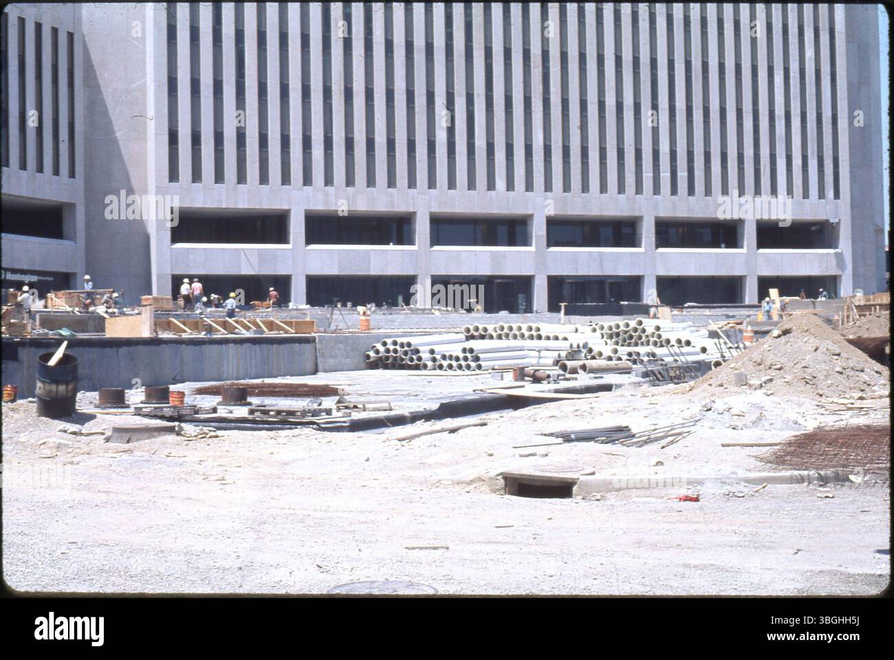 A view of One Nationwide Plaza under construction in 1977, with a sign ...