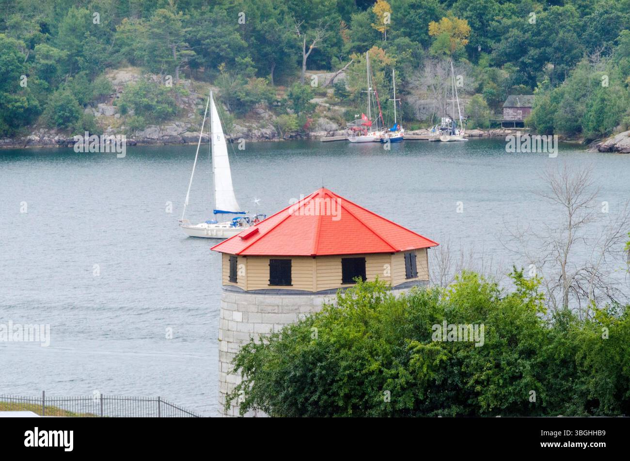 fortress tower and sailing boat in Kongston Stock Photo - Alamy