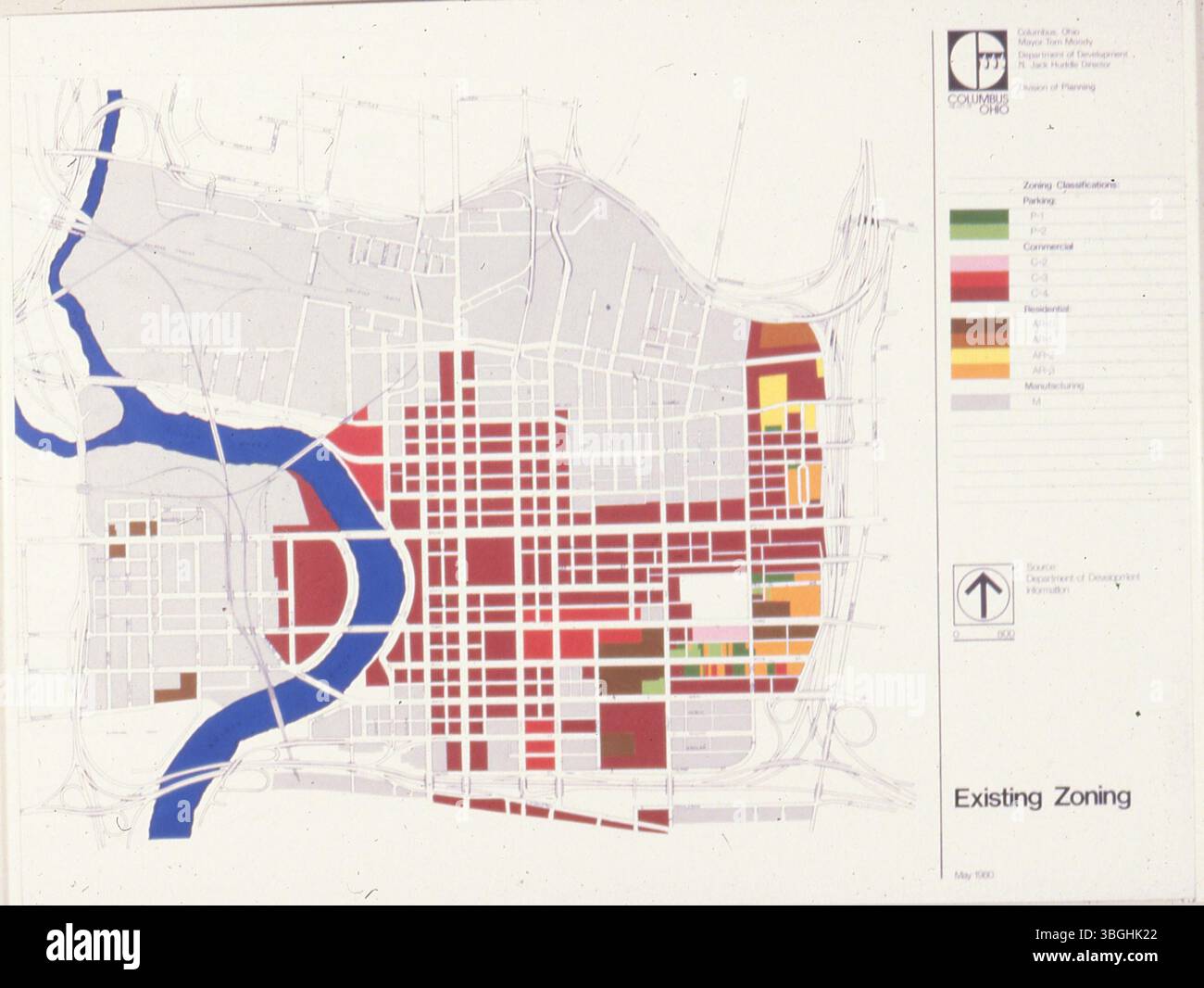 This color-coded zoning map of downtown Columbus from May 1980 ...