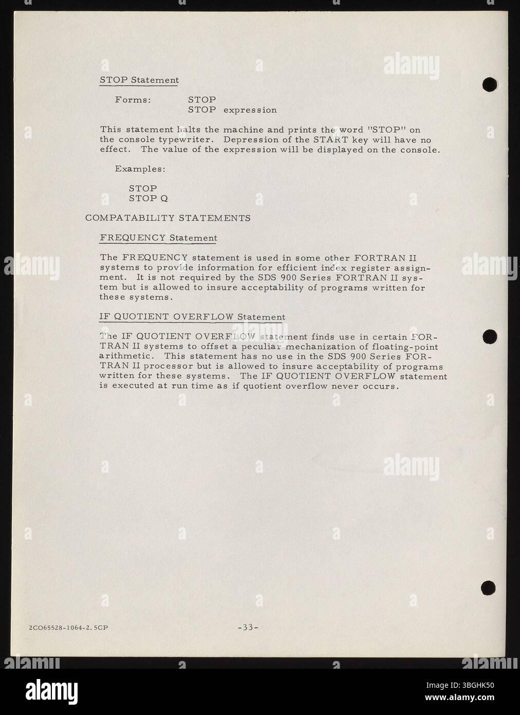 Part of a 1964 technical manual outlining the operation of a Fortran II hybrid computing system ...