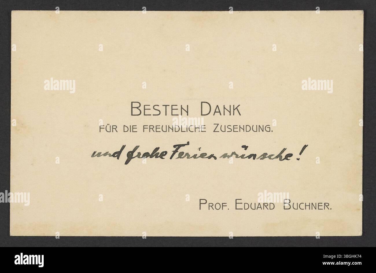 This undated calling card belonged to Eduard Buchner (1860-1917), a ...