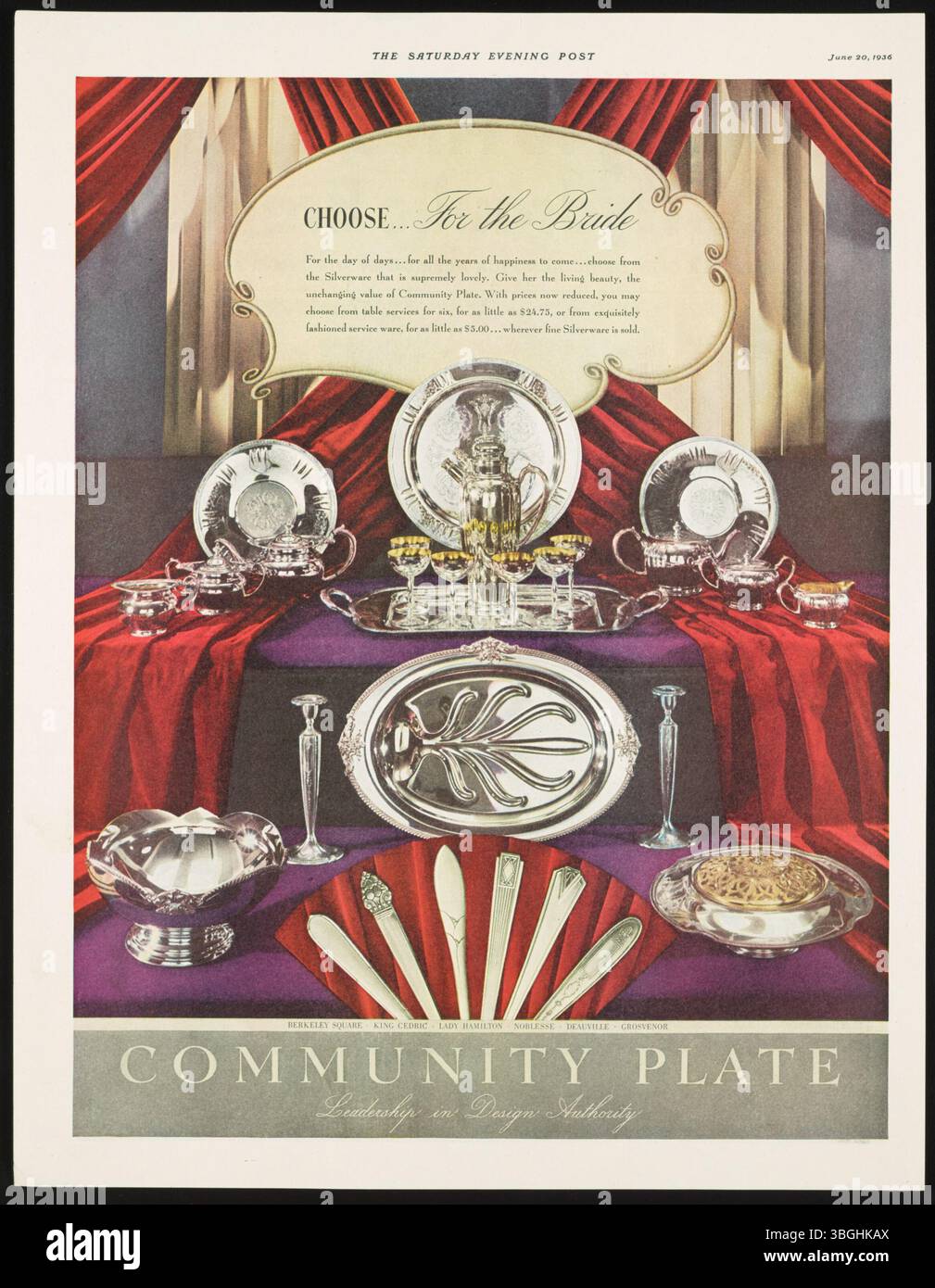 A 1936 color print advertisement for Community Plate silverware ...