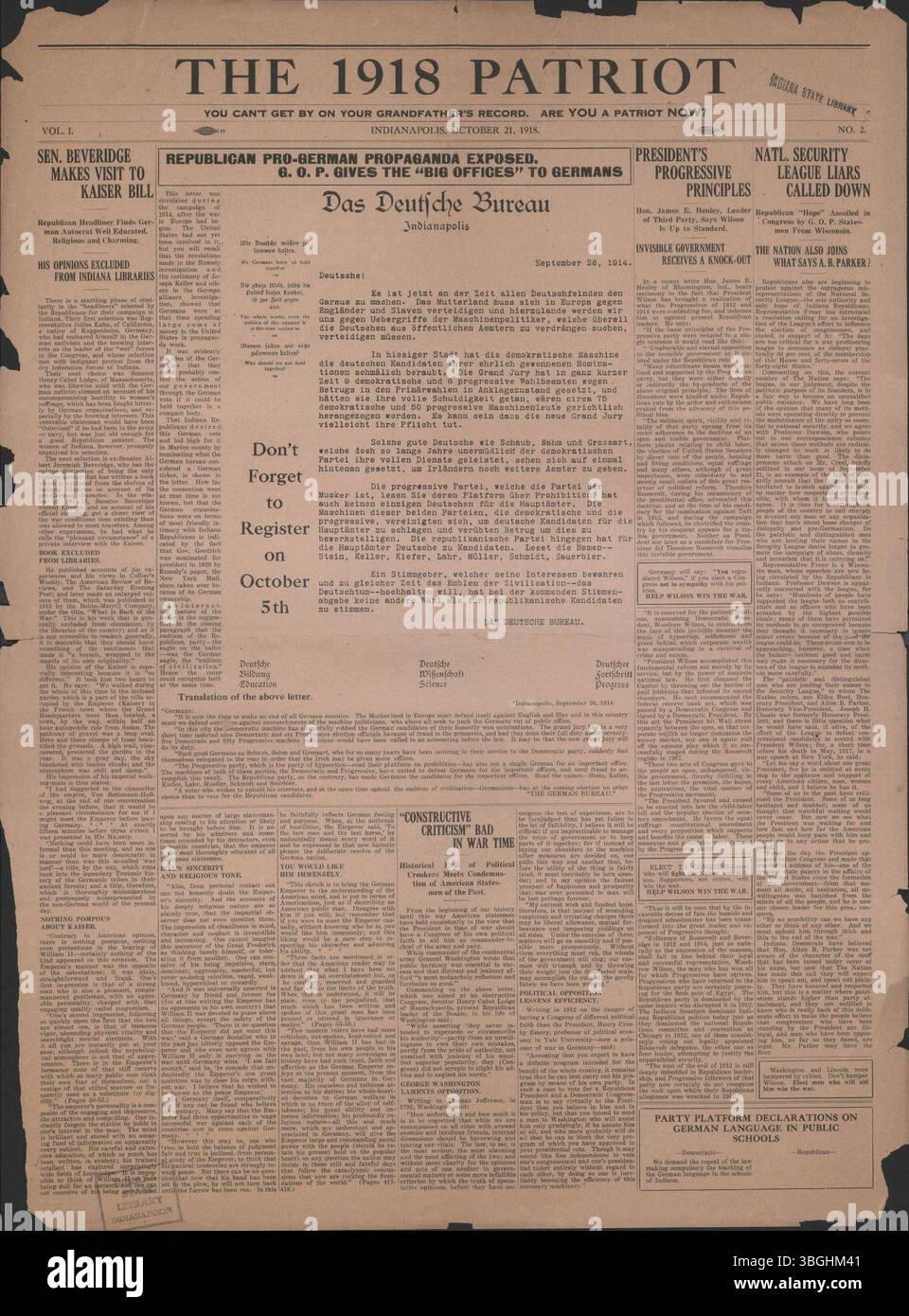 The October 15, 21, and 28 issues of *The Patriot* newspaper, published ...