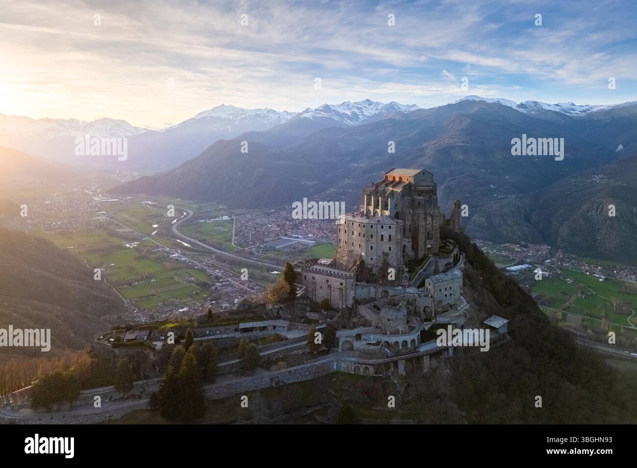 View of the monastery called Sacra di San Michele, symbol of Piedmont ...