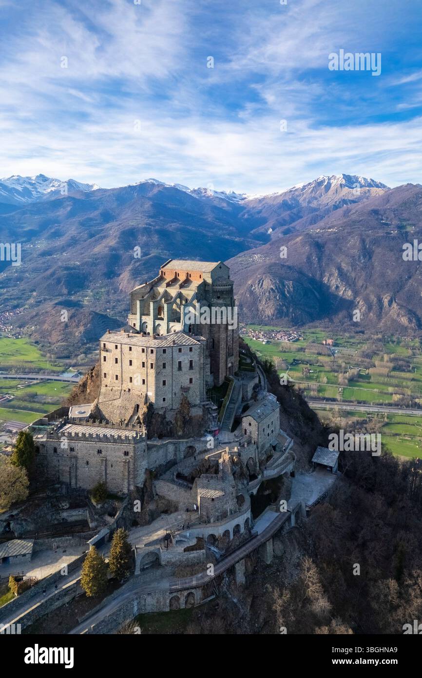 View of the monastery called Sacra di San Michele, symbol of Piedmont ...