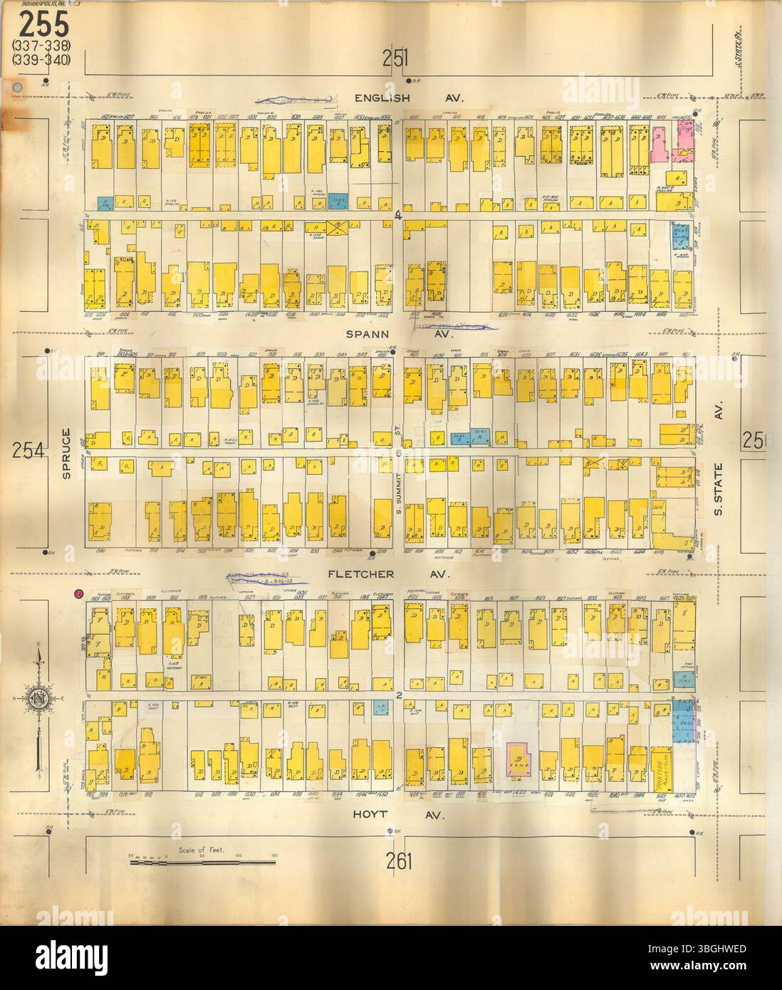 The 1940 Indianapolis Sanborn Map #255, originally from 1915, is a ...