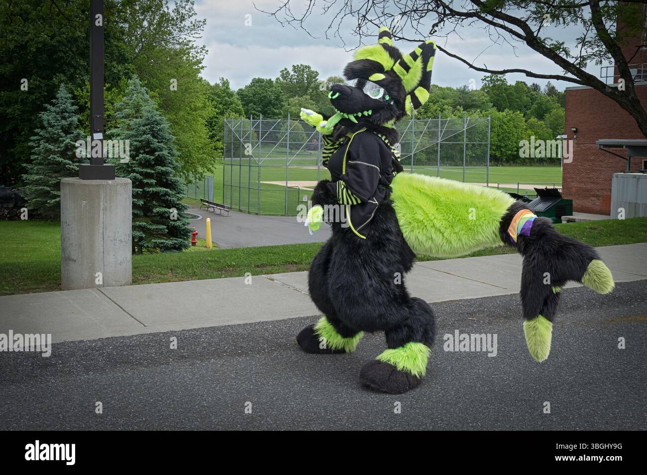 A trans woman dressed in a full body costume poses at the 2025 New ...