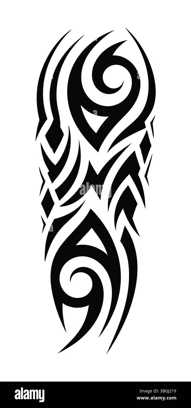Bold Black Tribal Arm Tattoo Design Featuring Abstract Polynesian Inspired Body Art with Sharp ...