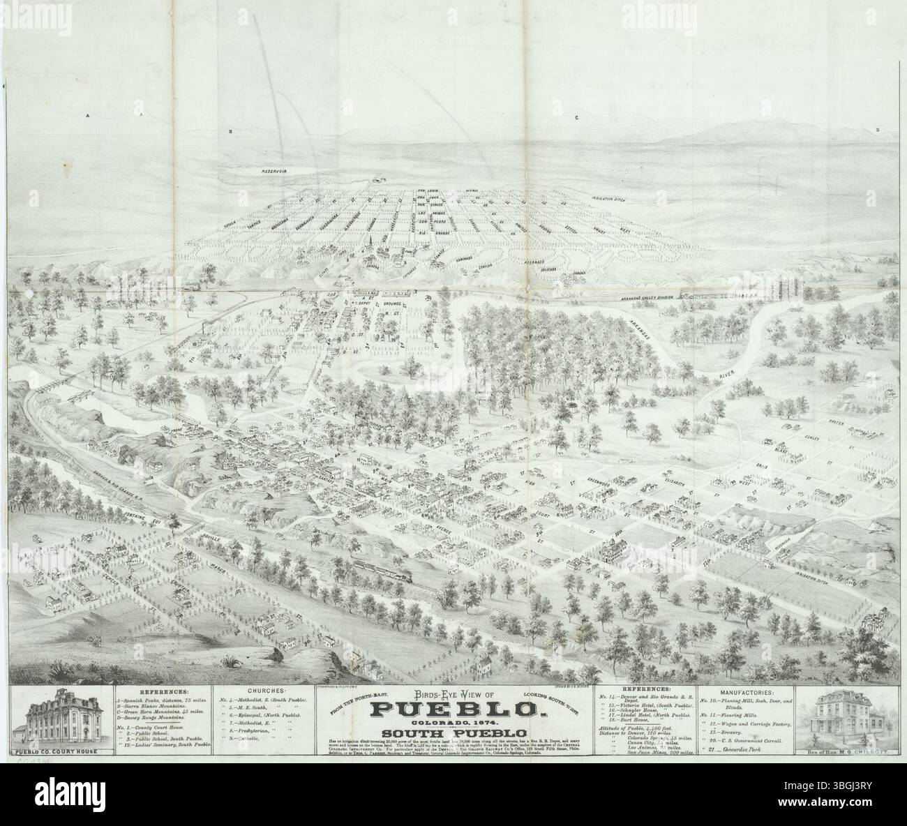 This historical birds-eye view from 1874 provides a detailed ...