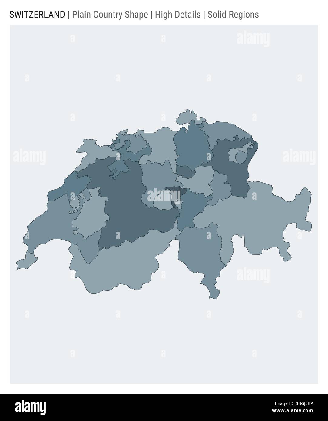 Switzerland plain country map. High details. Solid regions style. Shape ...