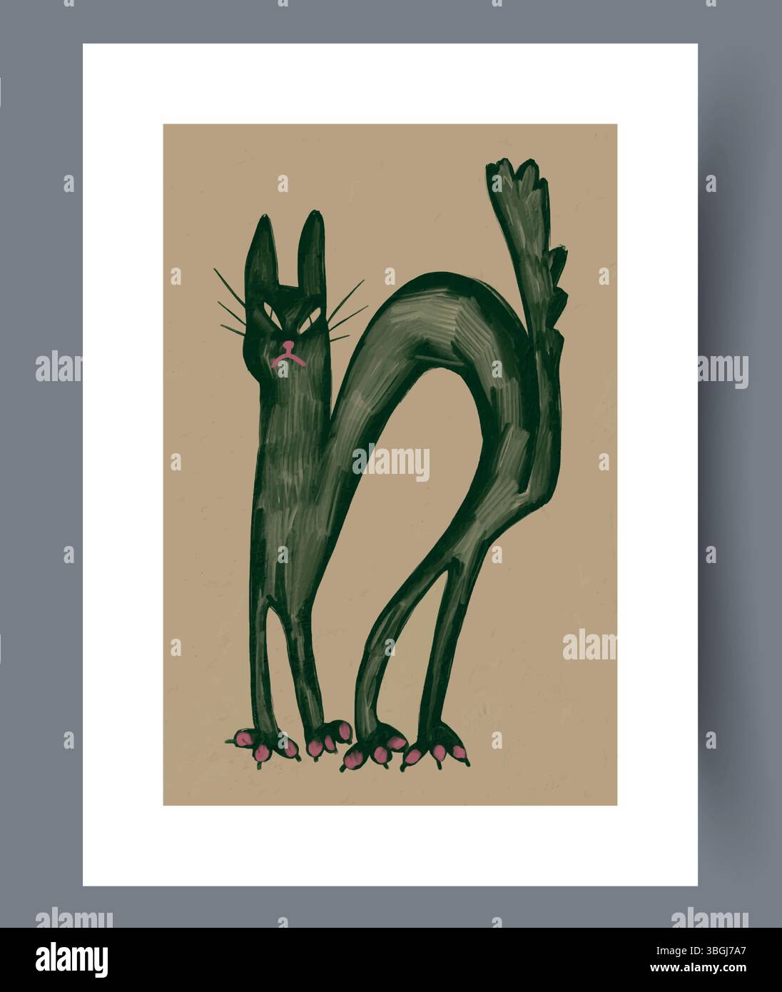 An Abstract Green Cat Illustration Featuring an Exceptionally Unique ...