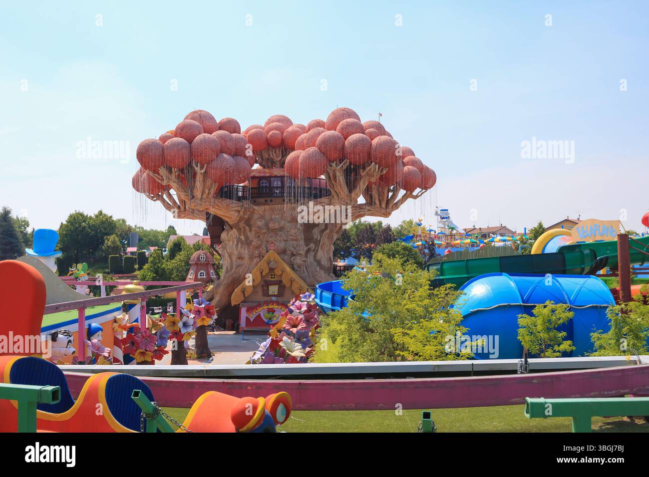 Garda, Italy - 17 June 2022: Gardaland Resort amusement park giant tree ...