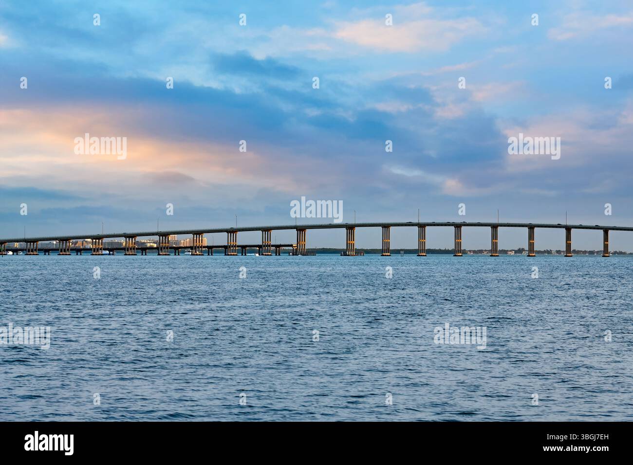 Beautiful sunset view across Rickenbacker Causeway over Biscayne Bay in ...