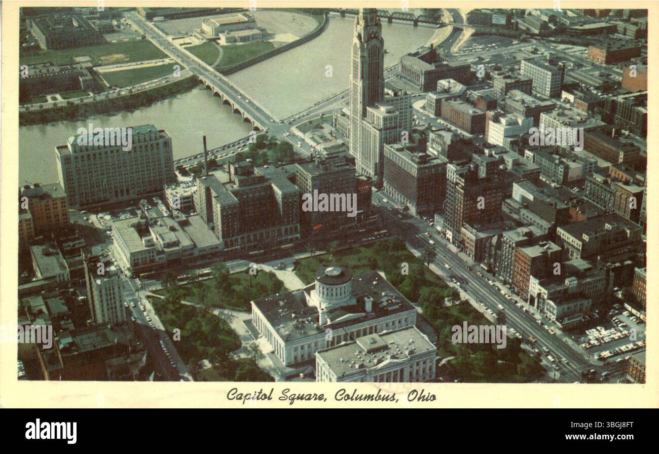 Aerial view of Capitol Square in Columbus, Ohio, showing the Ohio State ...