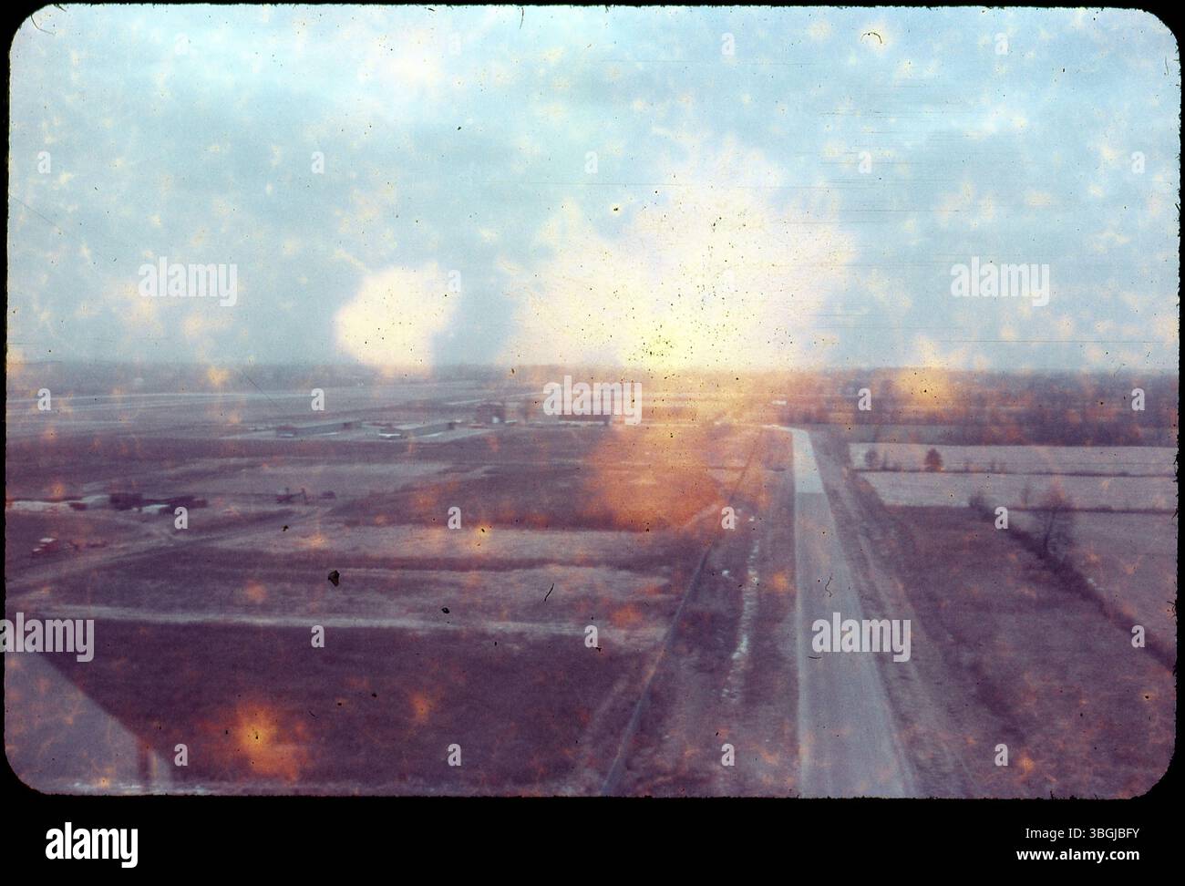 A photograph taken from the air traffic control tower at Port Columbus ...