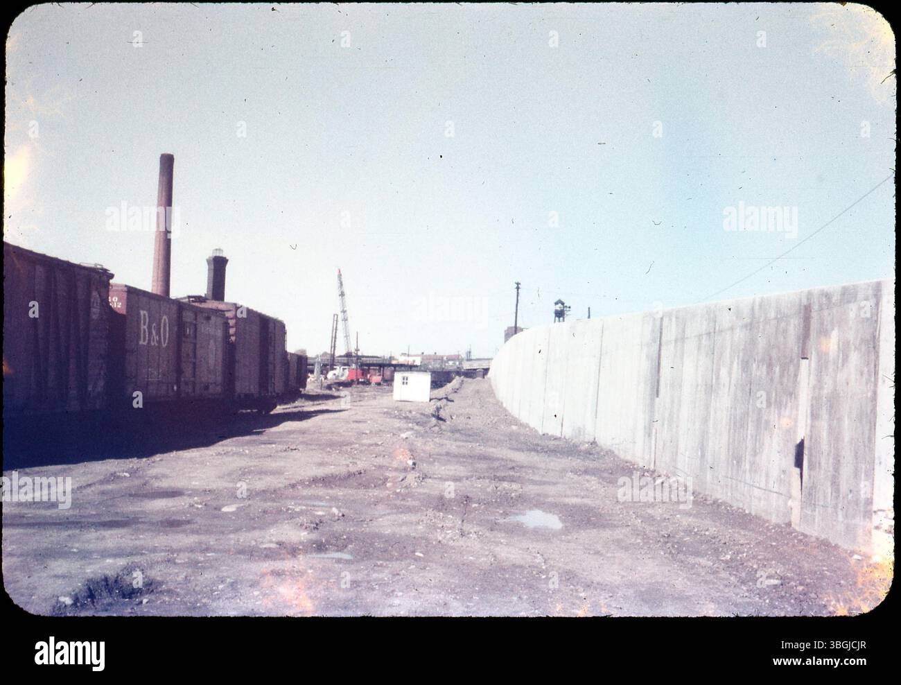 The 3rd Street Viaduct under construction near the railroad tracks. A ...