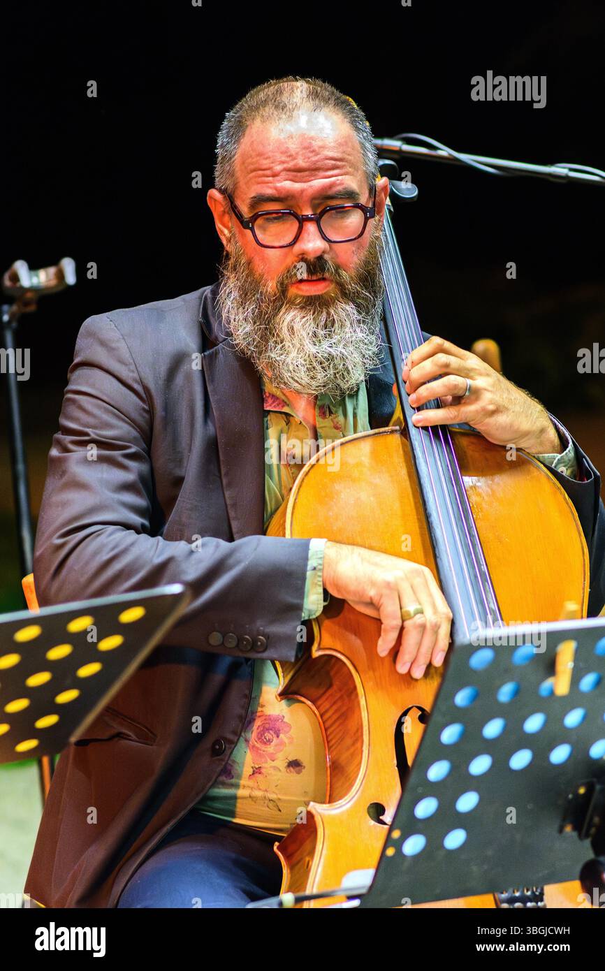 Male double bass player (name to follow) performing jazz numbers at La ...