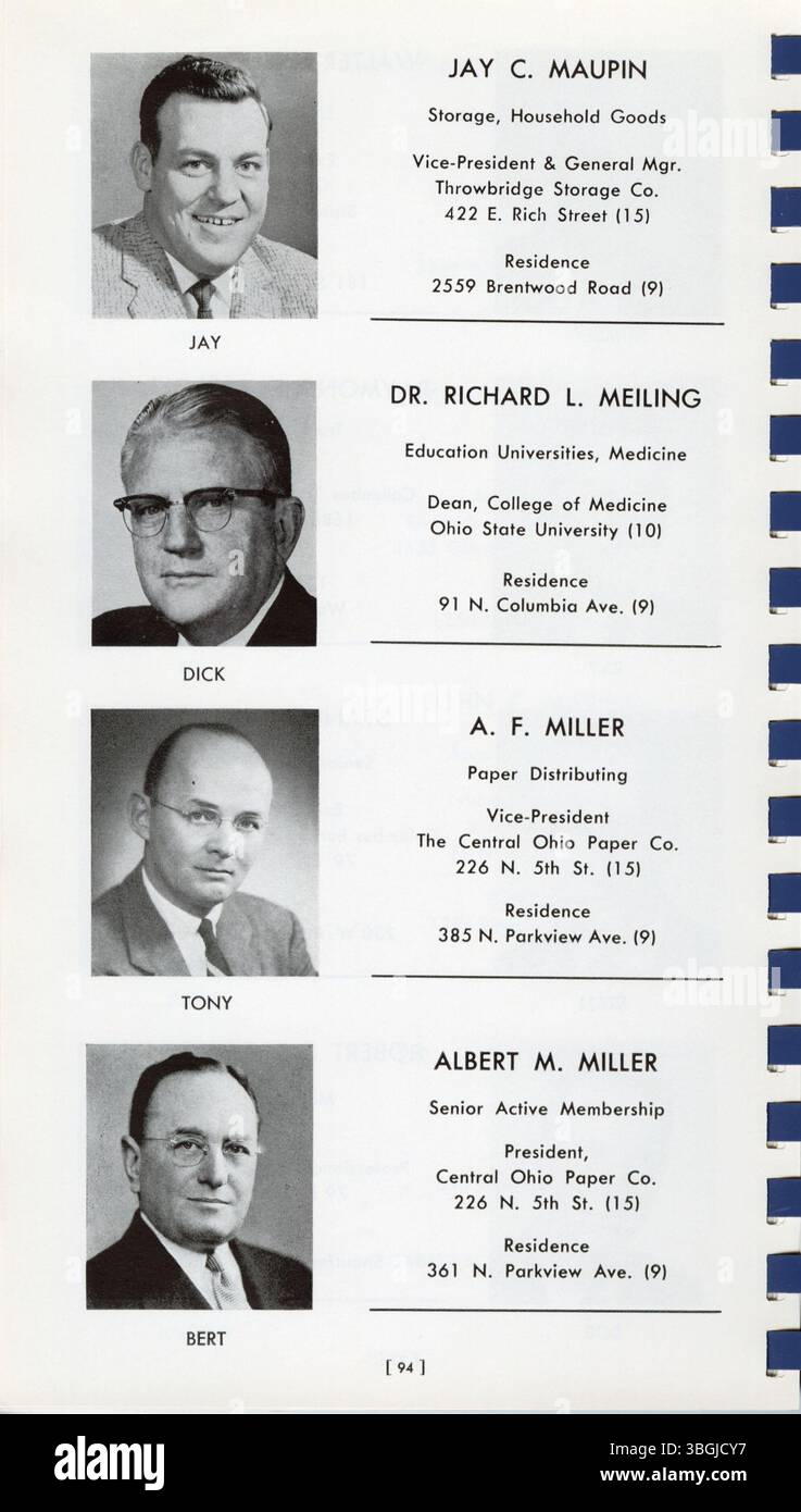 The 1962-1963 directory for the Columbus Rotary Club lists the names of ...
