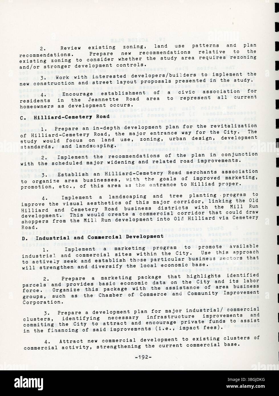 This segment of the 1987 Hilliard Master Plan outlines spatial ...