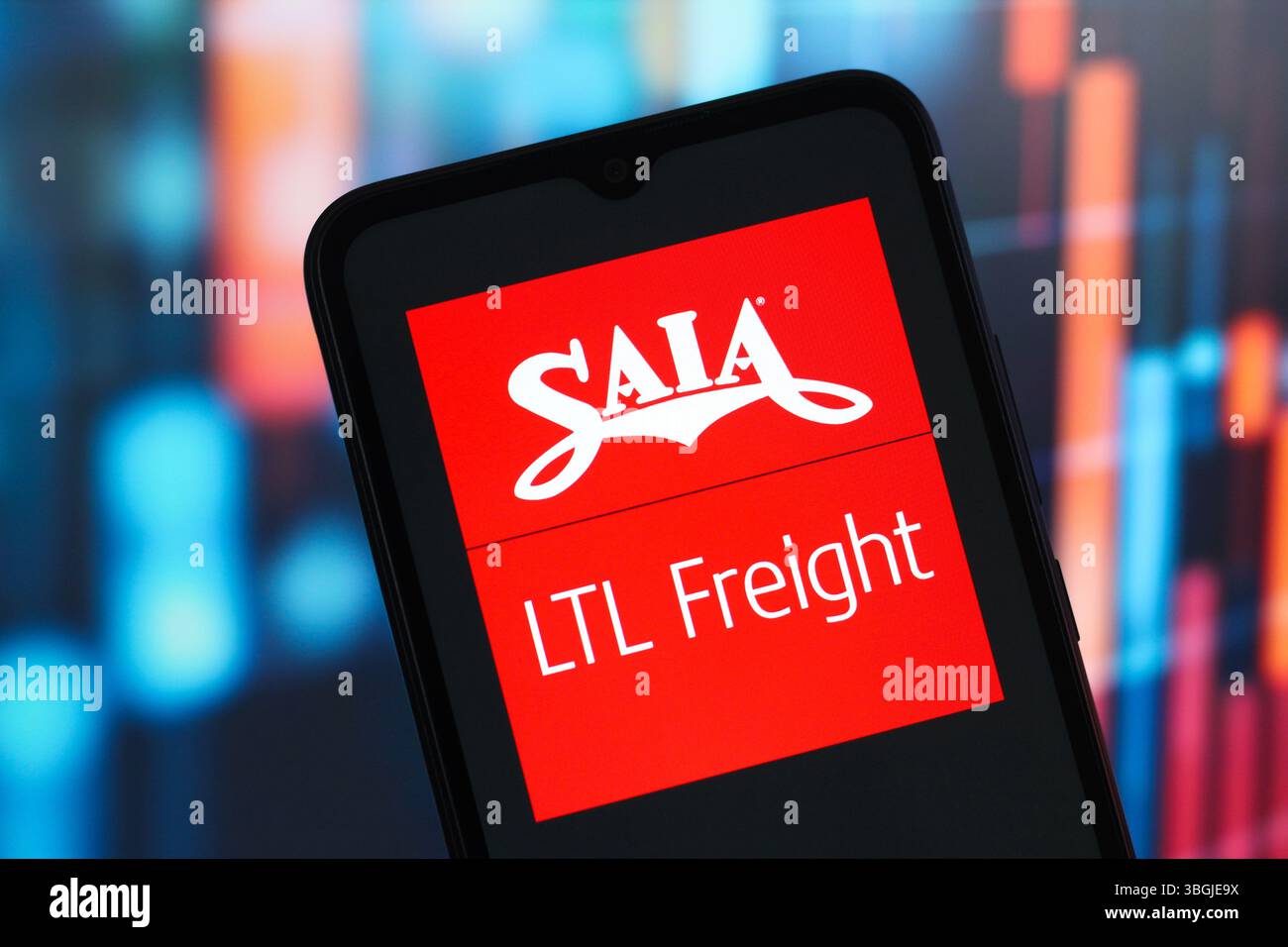 In this photo illustration, the Saia (LTL Freight) logo is seen ...