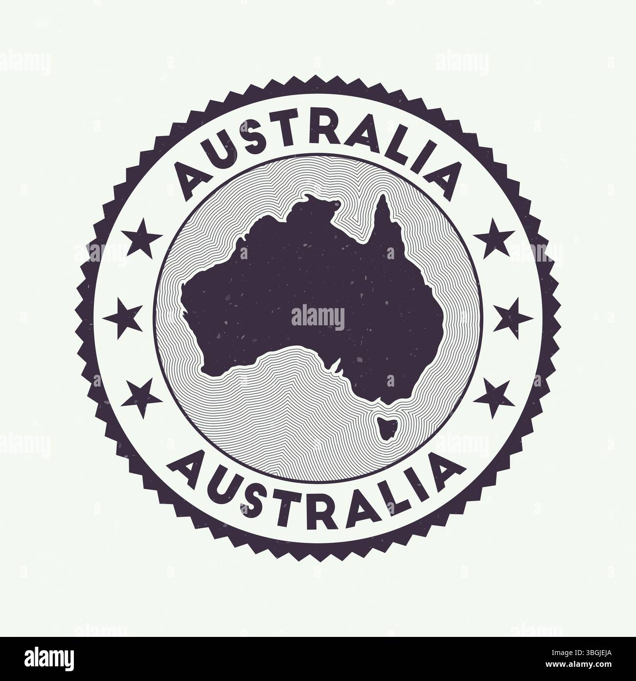 Australia emblem. Country round stamp with shape of Australia, isolines ...