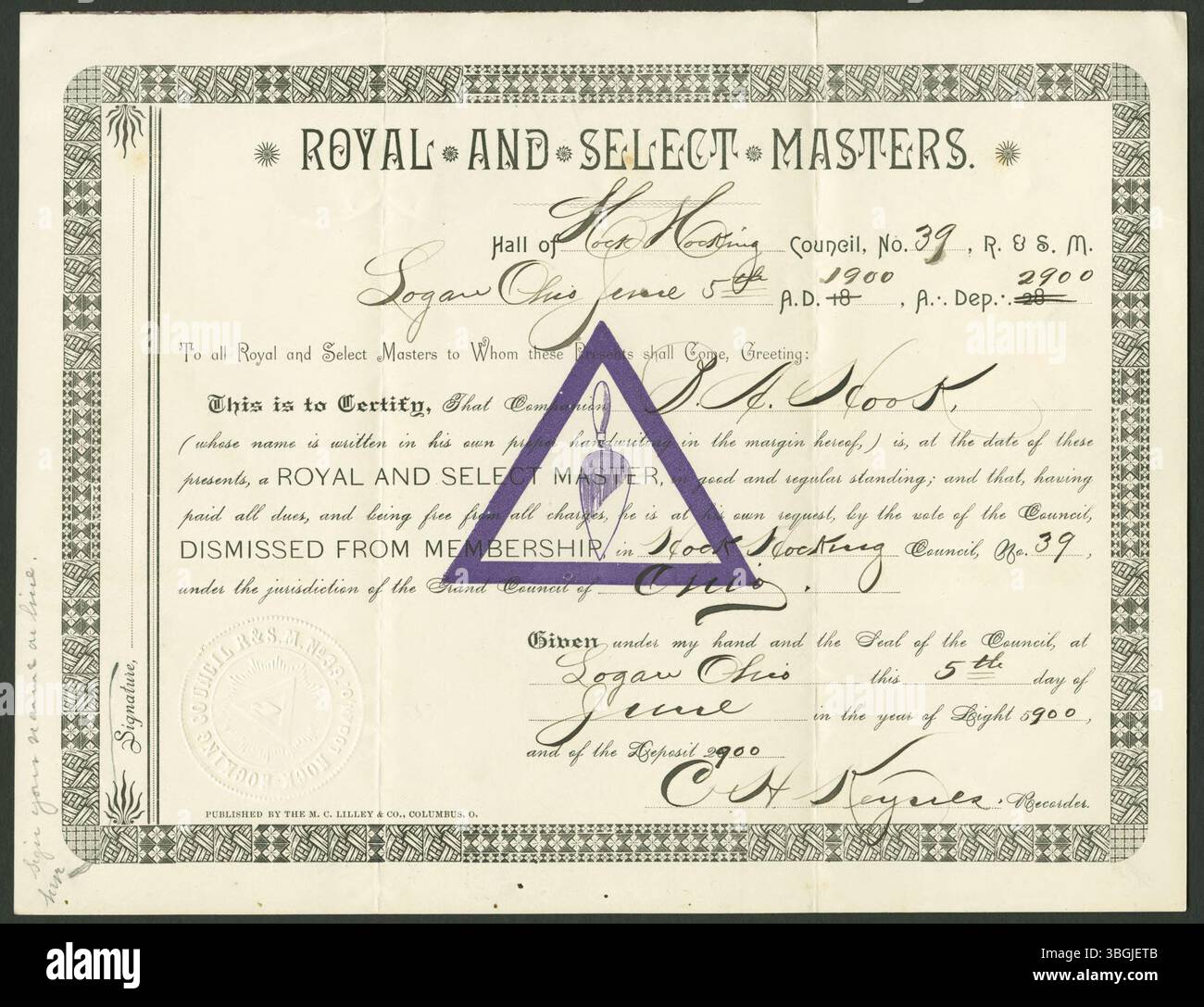 A certificate was issued on June 5, 1900, releasing Barnett A. Hook ...