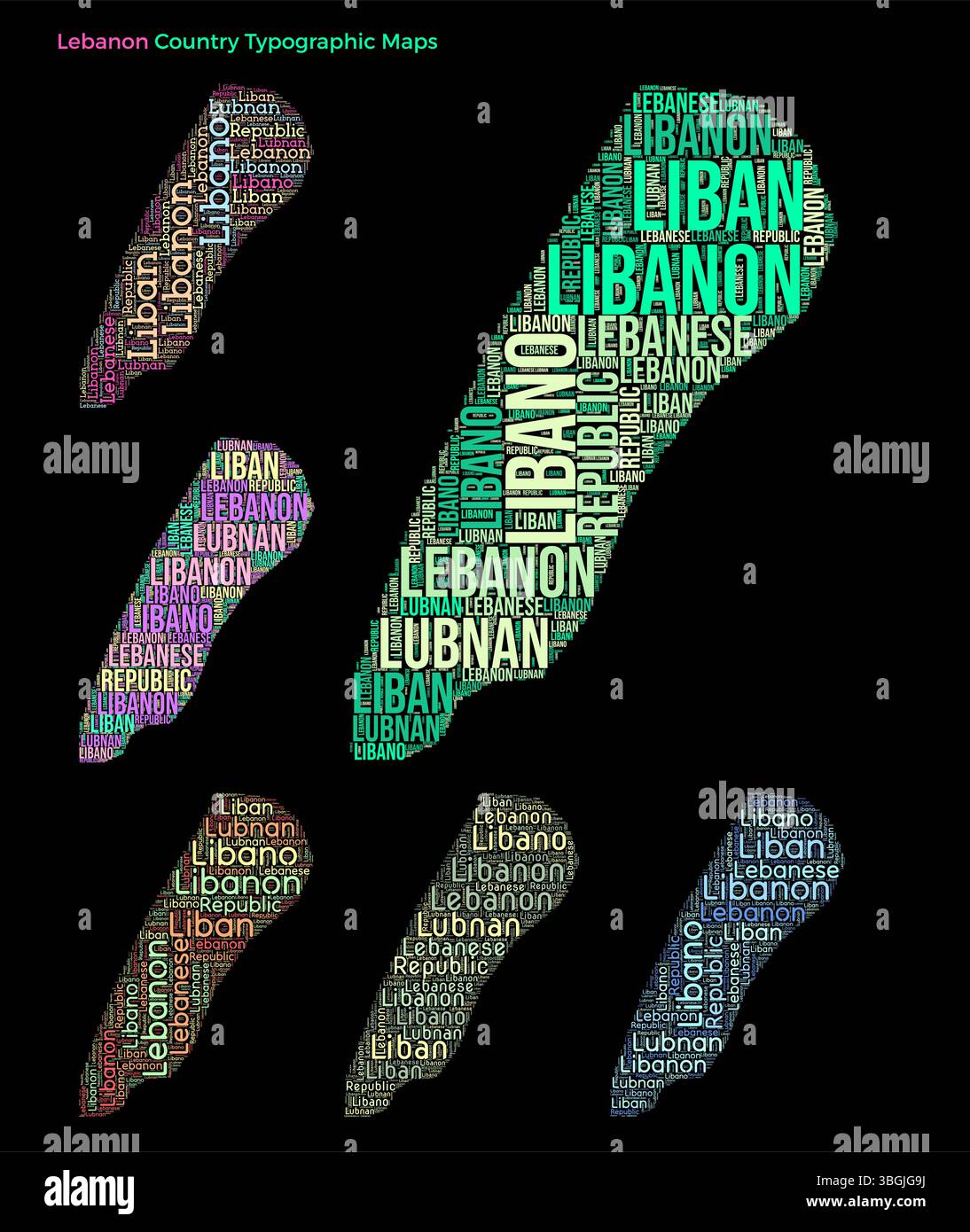 Lebanon. Set of typography style country illustrations. Lebanon map ...