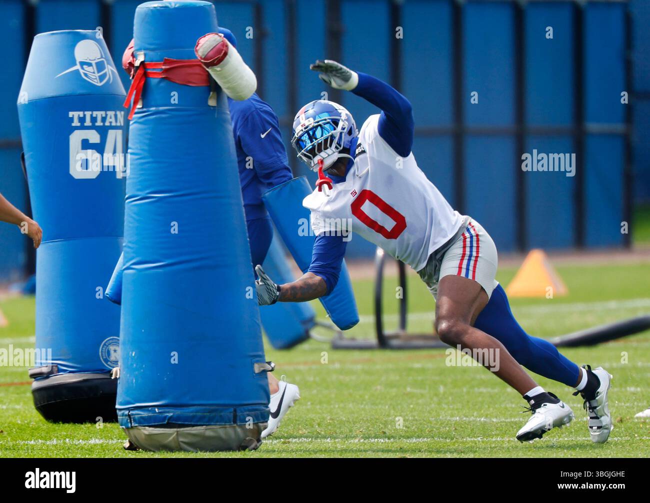 New York Giants linebacker Brian Burns runs a drill during NFL football ...