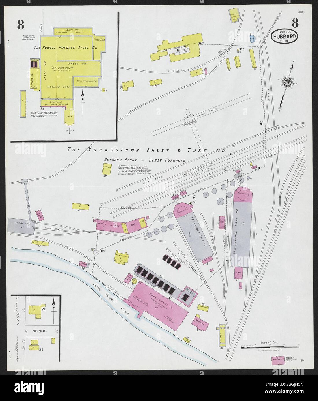 The 1927 Sanborn Map of Hubbard, Trumbull County, Ohio details building ...