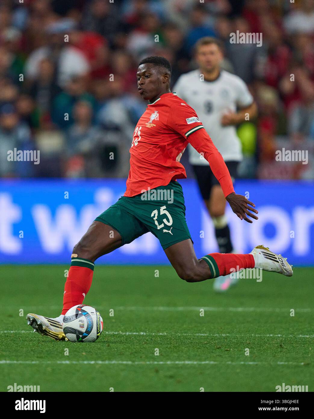 Nuno Mendes, POR 25 in the UEFA Nations League 2025 semi final match GERMANY - PORTUGAL 1-2 in ...