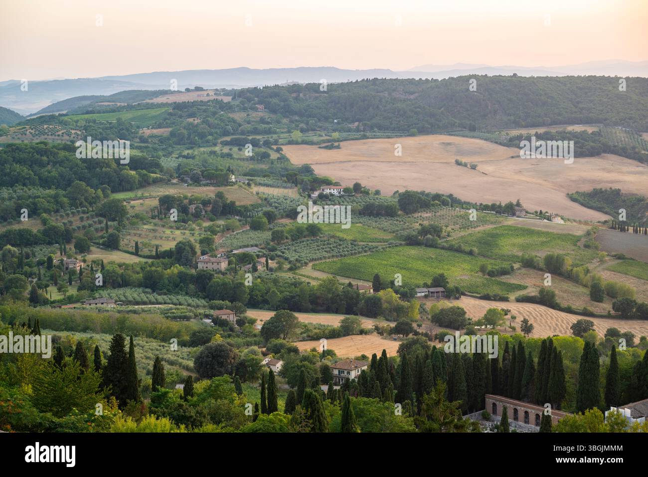 View from Montepulciano into a typical Tuscan landscape in Val d'Orcia ...