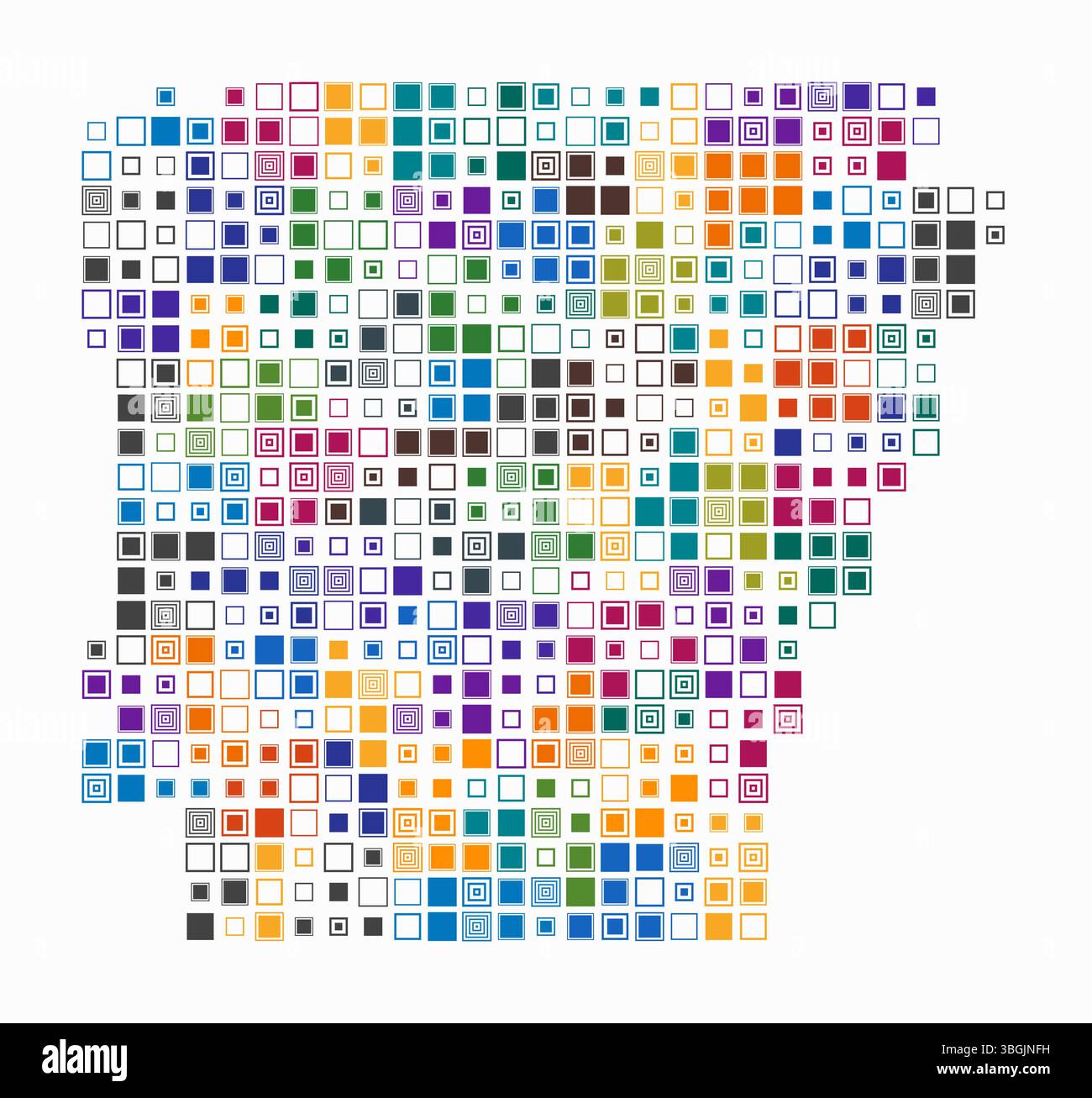 Arkansas, shape of the state built of colored cells. Digital style map ...