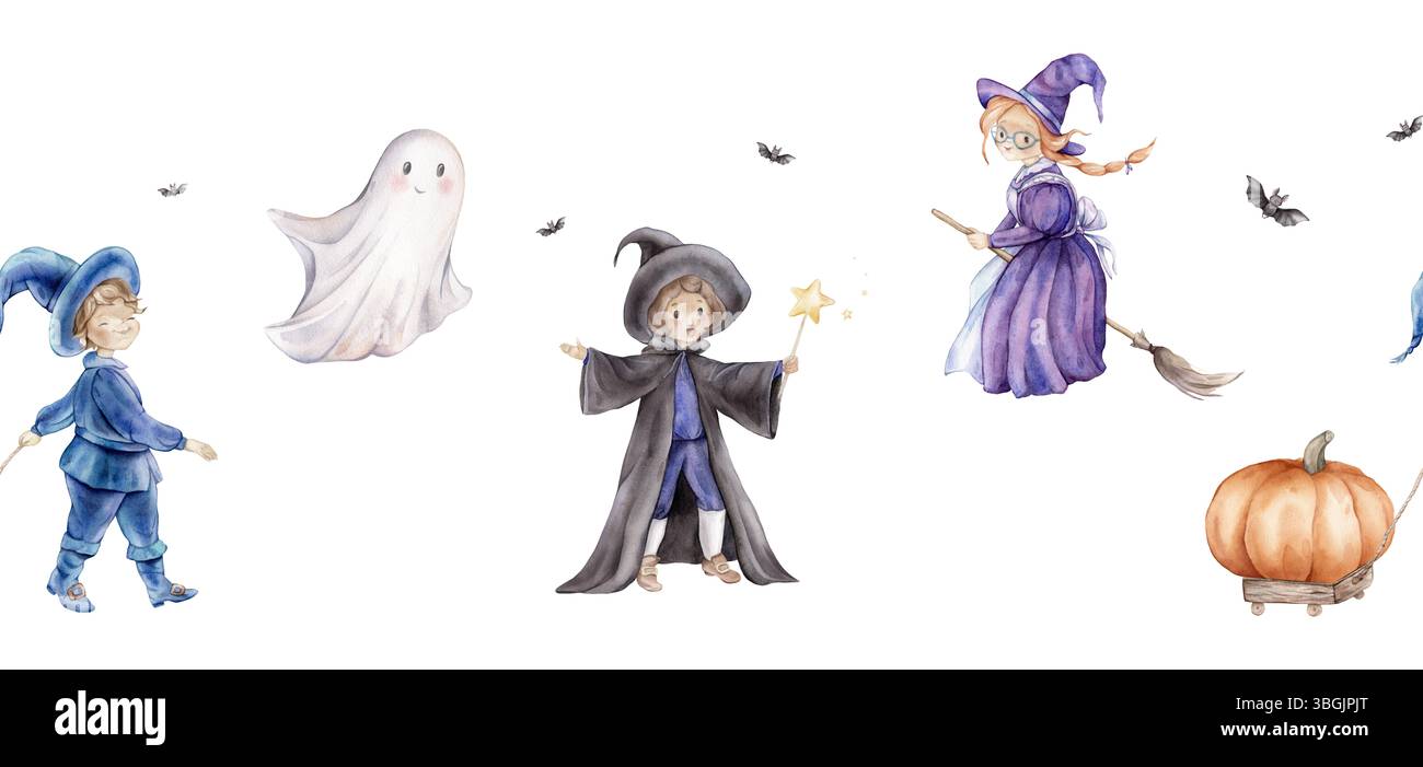 Seamless banner or border for Halloween with wizard in a hat and cloak ...