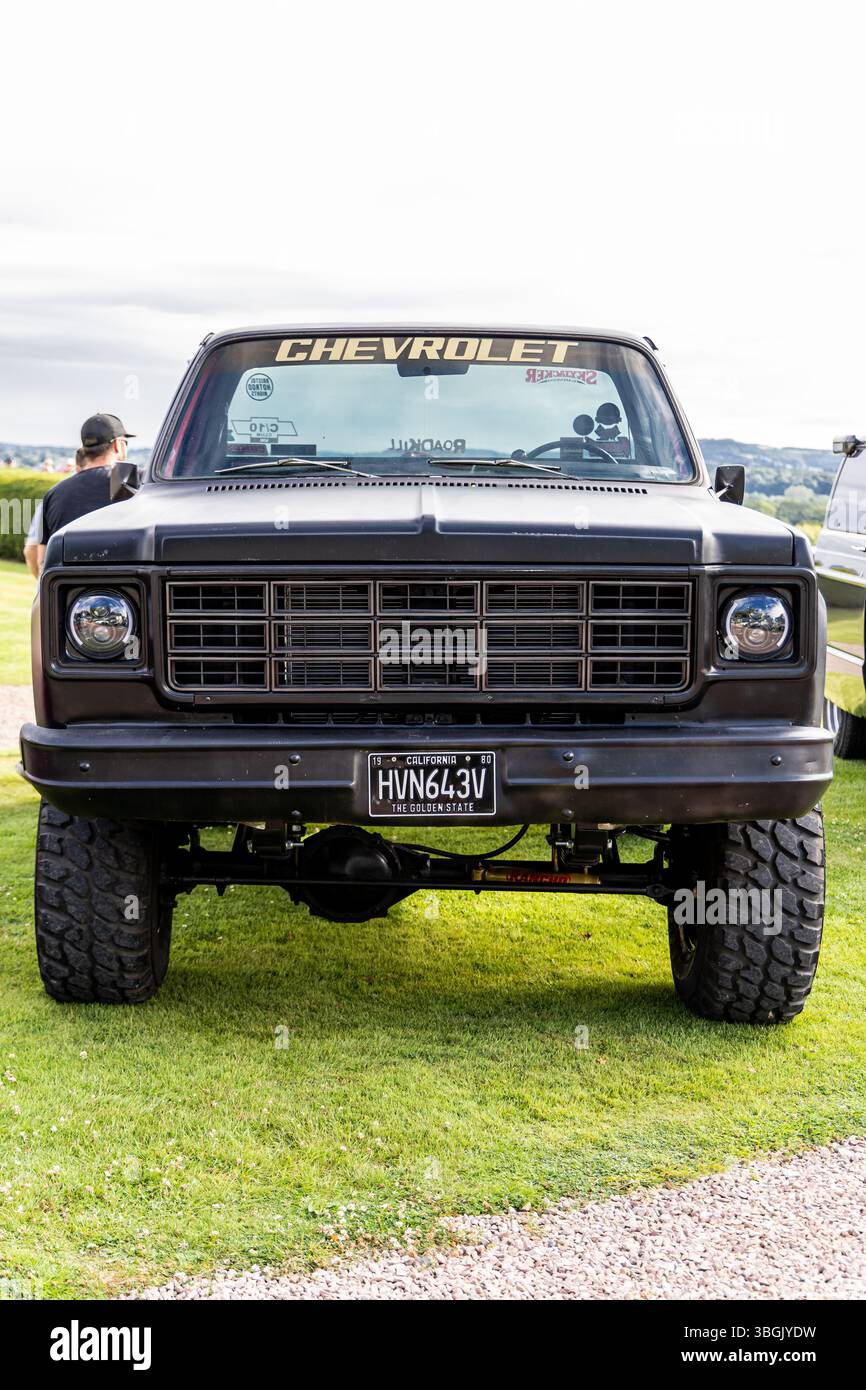 Bristol, UK- August 11, 2024: Front view of Black Chevrolet pickup ...
