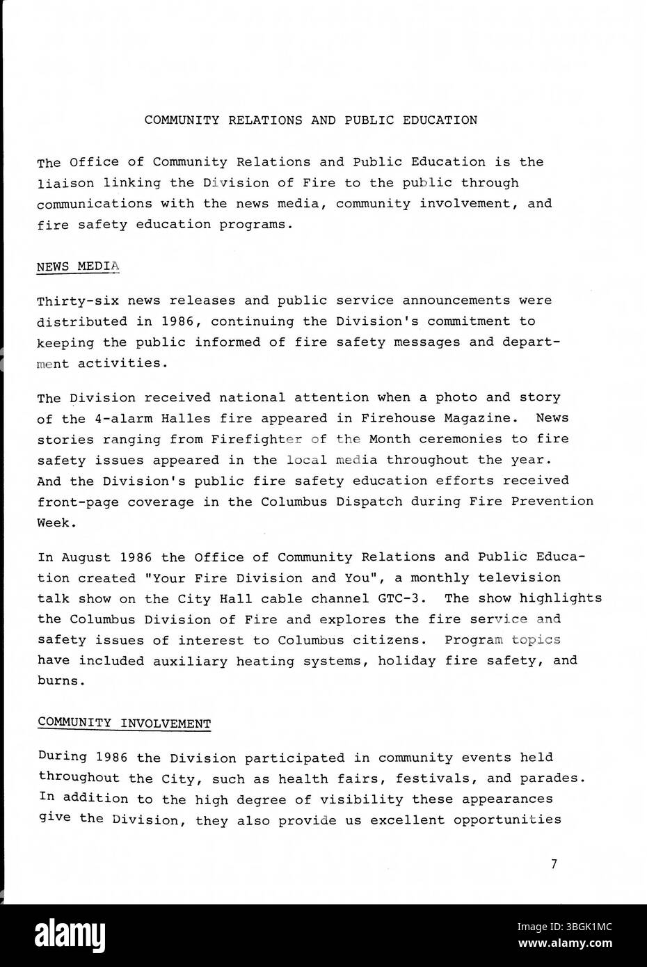 The 1986 Columbus Division of Fire Annual Report details the department ...