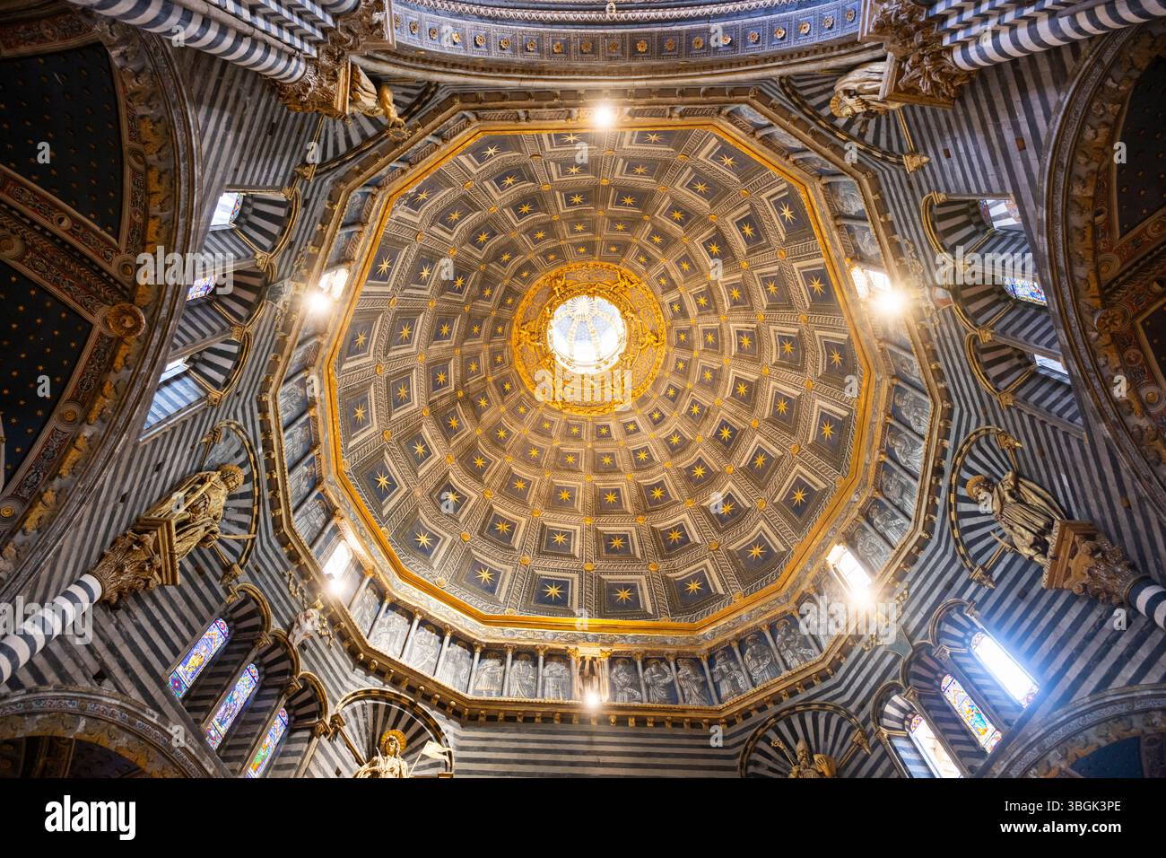 The dome of the cathedral with starry sky and black and white striped ...