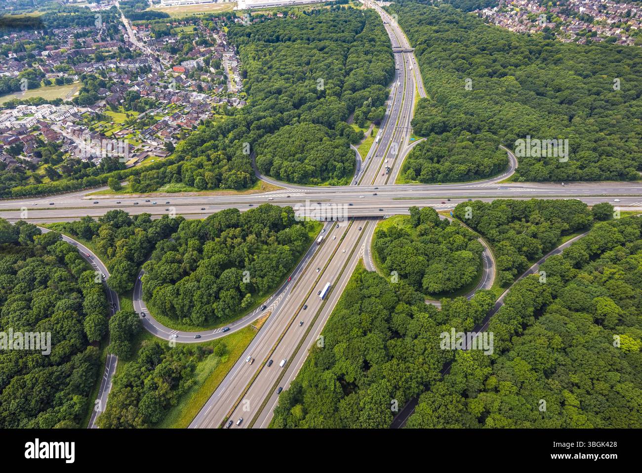 Luftbild, Autobahnkreuz Oberhausen mit den Autobahnen A2 und A3 ...